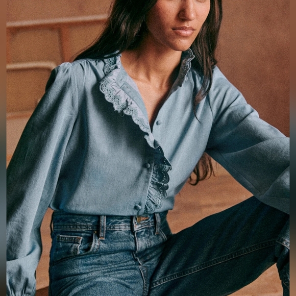 Sezane | Tops | Sezane Chlo Chambray Blouse Top | Poshmark